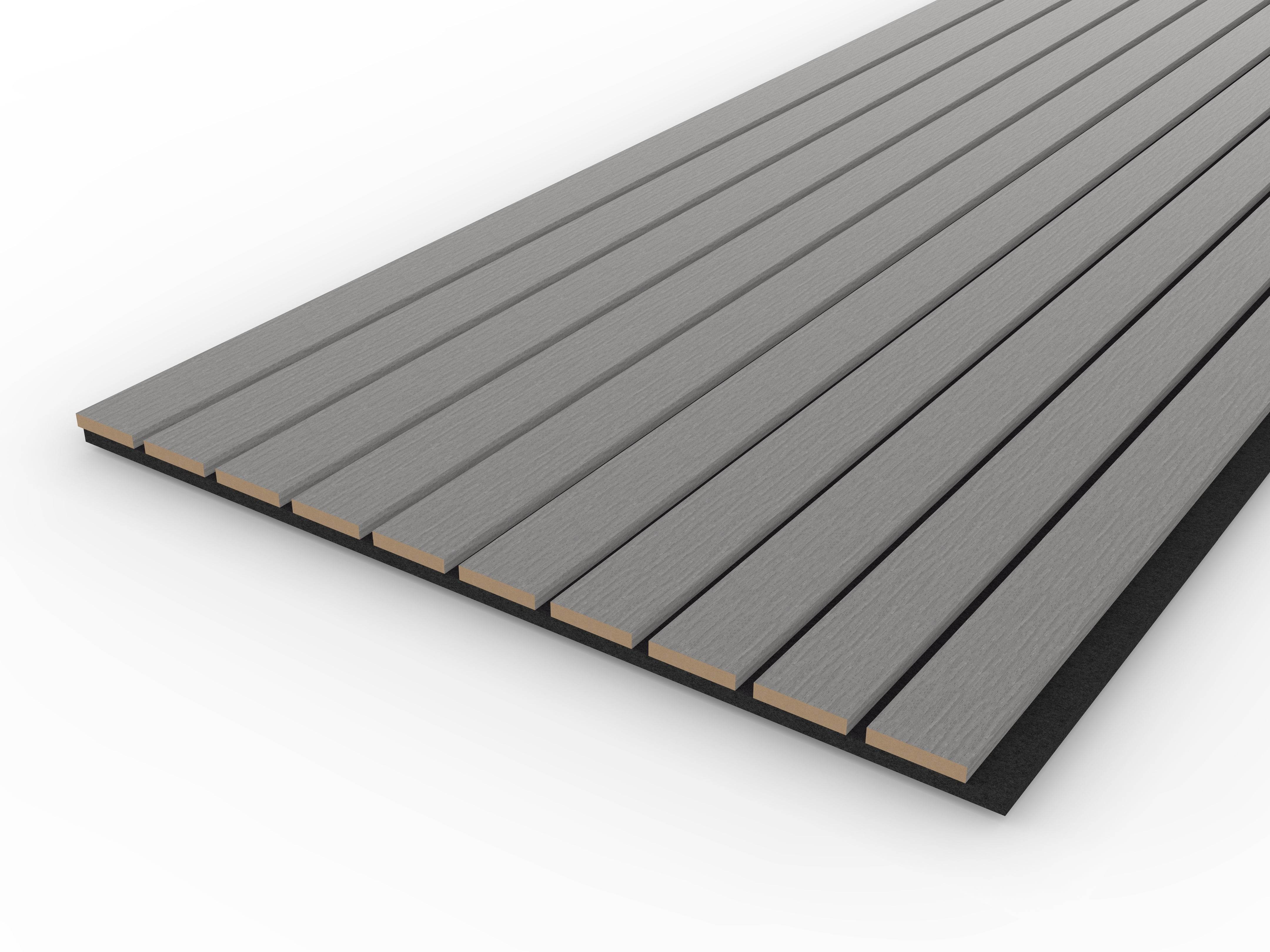 Grey Acoustic Wood Wall Panel Wide Slat Series 2 - 240x60cm | Tuda Grass