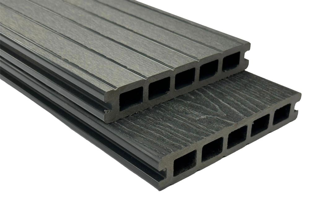 Grey Woodgrain Composite Decking Sample – Tuda Grass