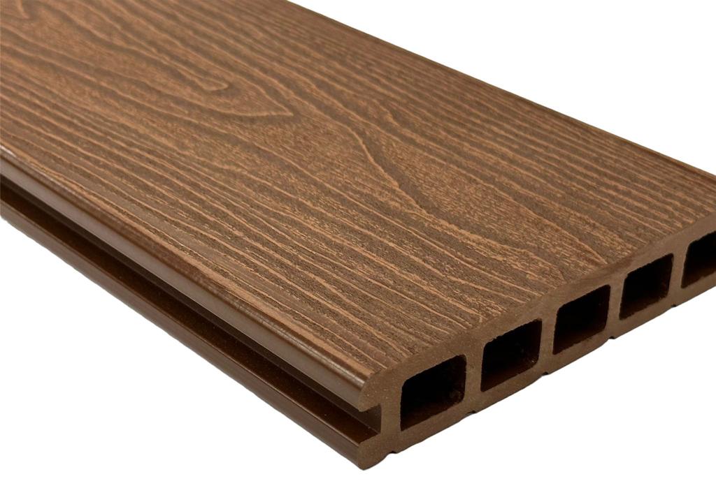 Red Brown Woodgrain Composite Decking Sample – Tuda Grass